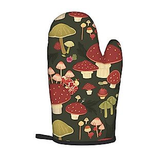 Vintage Mushroom Oven Mitts and Pot Holders Sets of 2, Non-Slip Cooking Hot Pads Washable Heat Resistant for Kitchen Microwave BBQ Baking Grilling