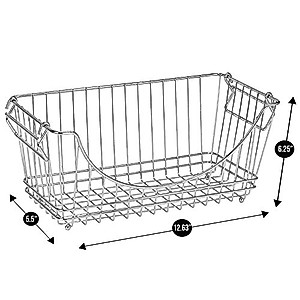 Smart Design Stacking Baskets Organizer w/ Handle - Medium - Steel - for Food, Fruit, & Vegetable Safe - Kitchen (12.63 x 5.5 Inch) [Chrome] (2 Pack)