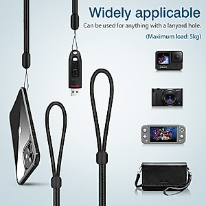 Hand Wrist Strap Lanyard, 6 Pack 9.5inch Adjustable Nylon Wristlet Straps Keychain String for Cell Phone Case Holder, AirPods Pro 2 2022, Camera, Key, GoPro, USB Drive, Ski Glove(Black)