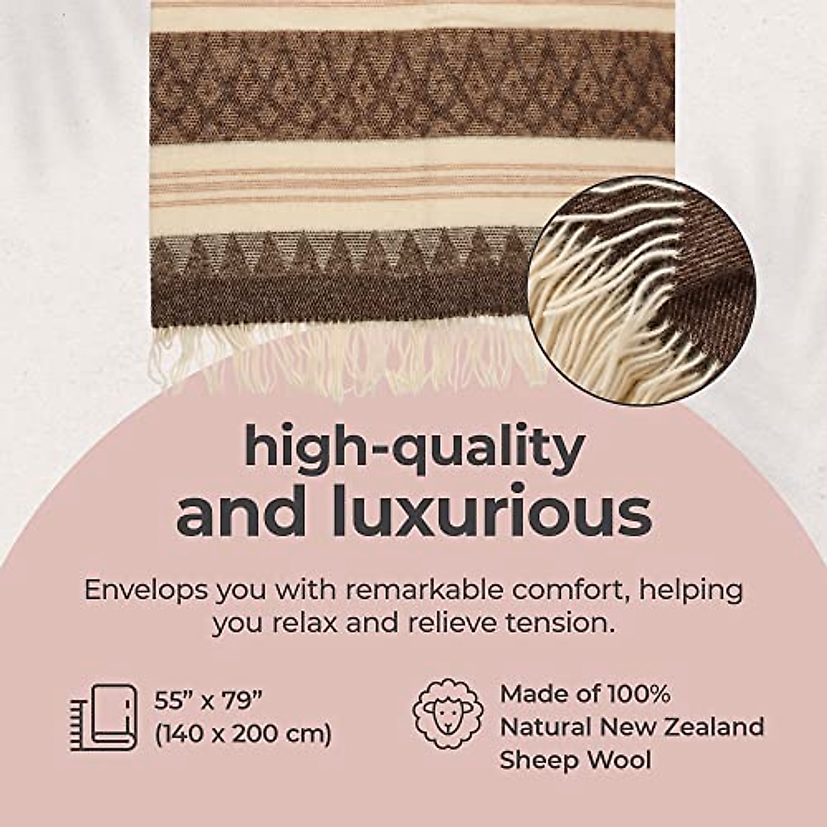 Cozy Blankets Wool Blanket | 100% Wool from New Zealand | Perfect as a Throw Blanket / Sofa Blanket | Virgin Wool Blanket with Fringes in Stripes Designs (140 x 200 cm)