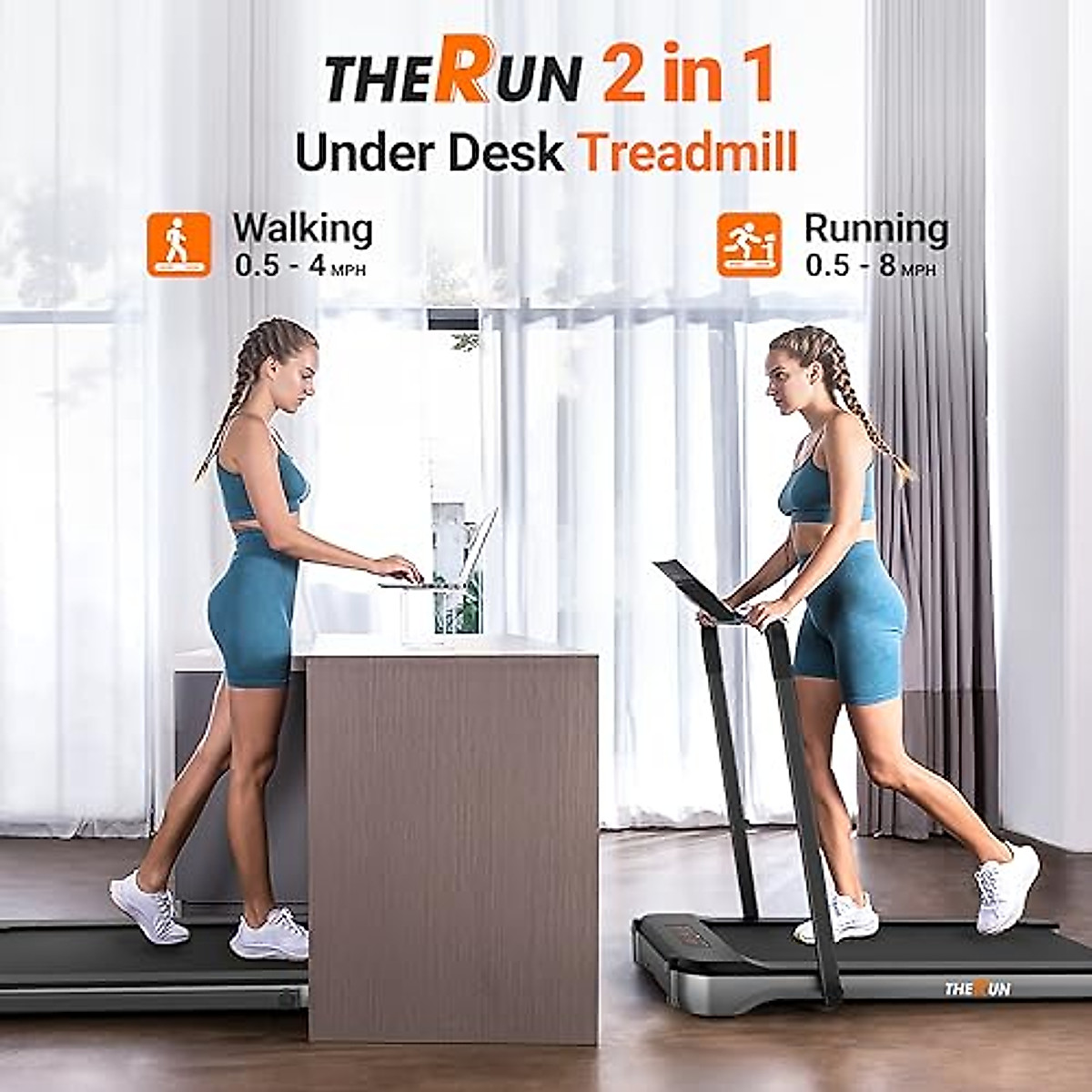 THERUN Under Desk Treadmill, Folding 2 in 1 Treadmill 265 lb Capacity 3.0 HP 18.13 Inch Widen Running Belt Walking Pad with APP Control, Remote Control for Home, Office (Black)