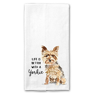 Watercolor Life is Better with a Yorkie, Yorkshire terrier Microfiber Kitchen Tea Bar Towel Gift for Animal Dog Lover