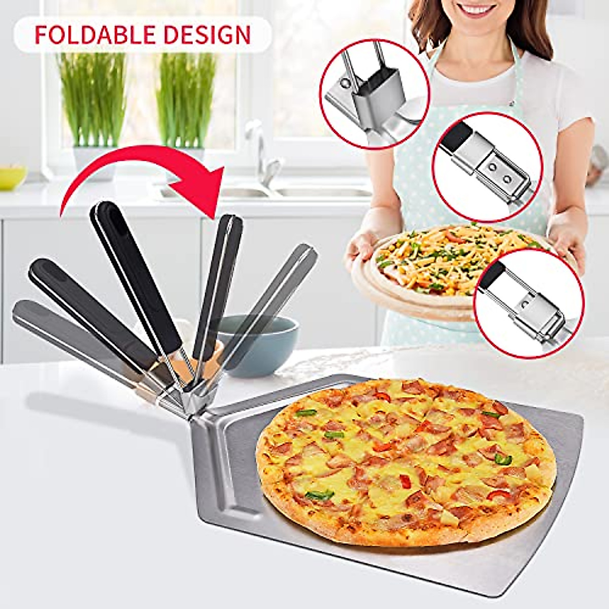 DIMBRAH Pizza Peel 16 inch,Pizza Paddle Stainless Steel-Pizza Spatula Paddle Super Peel for Pizza Accessories,Metal Pizza Peel with Folding Handle