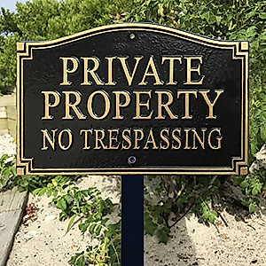 SmartSign “Private Property, No Trespassing” GardenBoss Statement Plaque | 5.75" x 9.5" Aluminum Plaque with 18" Black Lawn Stake