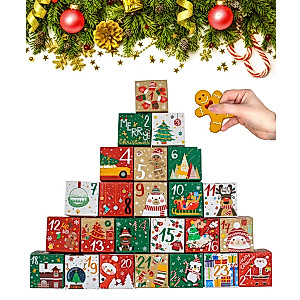 24 Pcs DIY Christmas Advent Calendar Boxes, 24 Days Advent Countdown Gift Boxes, Christmas Cardboard Number Boxes for Kids and Family, Xmas Holiday Decoration.