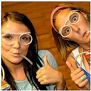 QNCIGER Straw Glasses, Funny Flexible Drink Purses Straw, Crazy Eyeglass Frame Bar Accessories for Birthdays, Bridal Showers, Party Supplies, Favors, Game Ideas (Crystal)