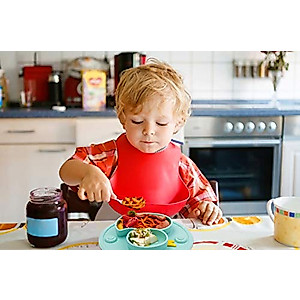 Baby Plate Silicone Toddler Plates Suction Placemat Divided Dishes for Kids and Infants One-Piece Strong Suction, BPA Free, Microwave Dishwasher Safe (Pink&Green)