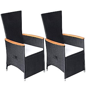 UTSRABFA Conversation Furniture Set Patio Dining Chair Outdoor Club Chair Reclining Patio Chairs 2 pcs with Cushions Poly Rattan Blackfor Garden,Backyard, Lawn, Porch, Poolside
