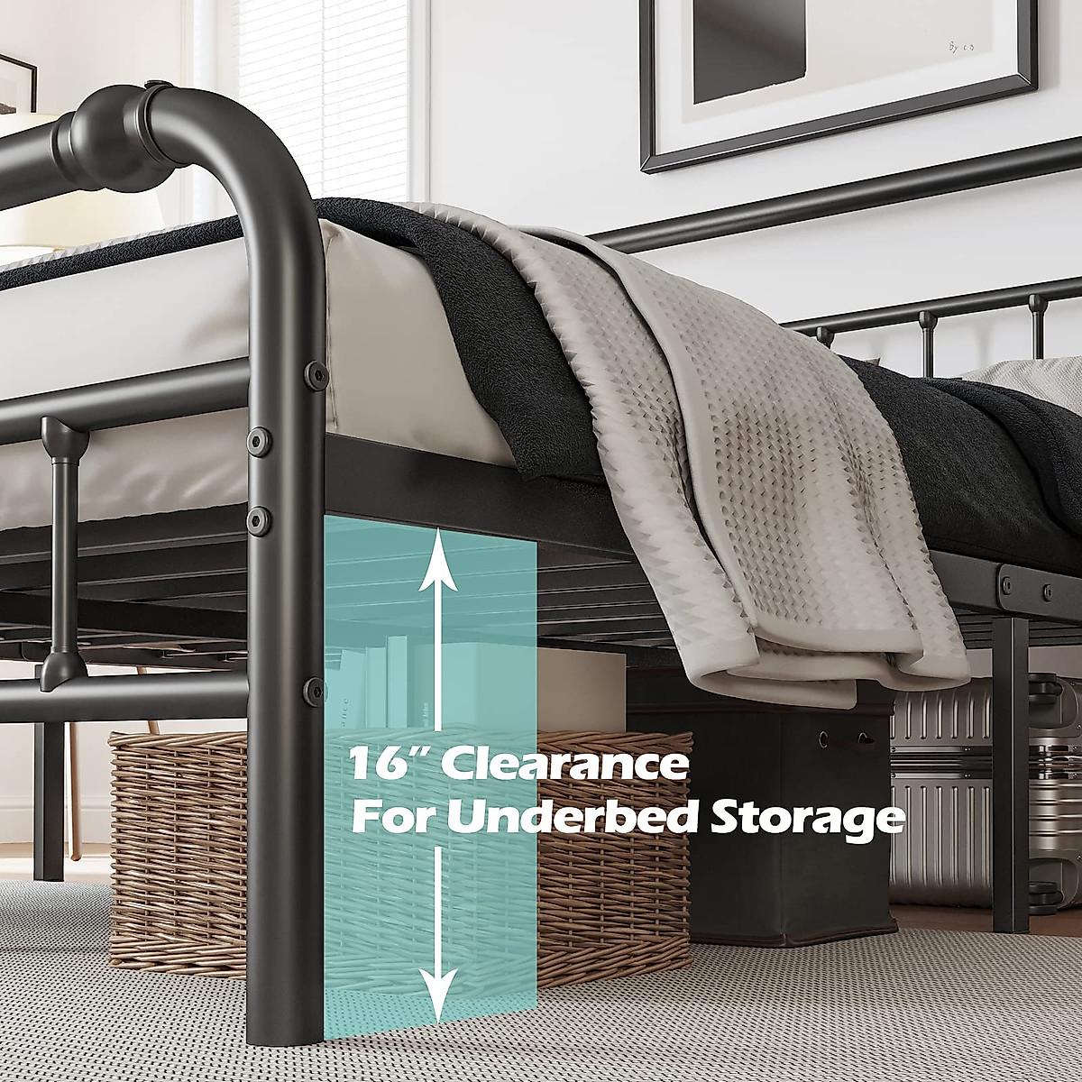 BOSRII California King Bed Frame with Headboard and Footboard, 18 Inches High, 3500 Pounds Heavy Duty Metal Slats Support for Mattress, No Box Spring Needed,Noise-Free, Black