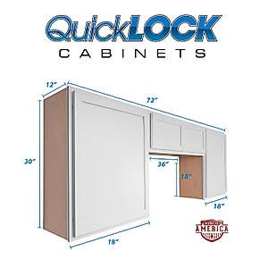 Quicklock Laundry Room Cabinets | 72" - 84" Wide | Shaker Style | Soft Close Hardware (Pure White, 12" D x 72" W x 30" H)