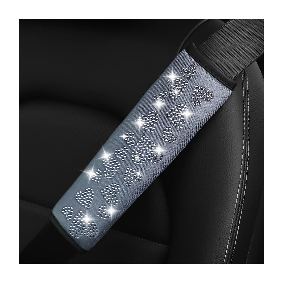 2PCS Bling Car Seat Belt Cover, Crystal Soft Shoulder Neck Protector Pad, Diamond Rhinestones Seatbelt Cushion for Women Girls, Auto Interior Accessories Universal for SUV, Truck, Van (Gray)