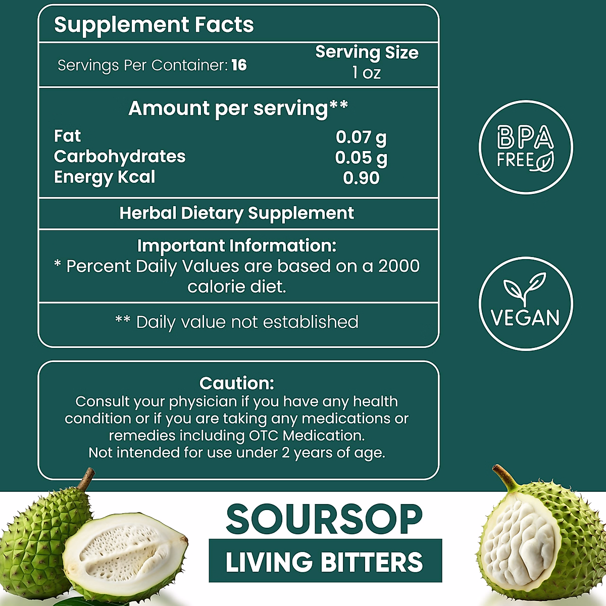 Herboganic Soursop Bitters Liquid | Natural Living Bitters for overall wellness 16 OZ | Soursop Bitters