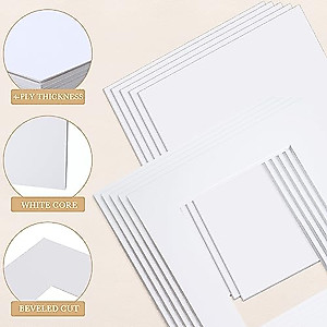 Thyle 20 Pieces 16 x 20 Inches White Picture Mats Show Kit for 11 x 14 Inches Photo White Picture Mats Board Core Bevel Cut Acid Free Mats with 20 Pieces Backing Board Art Mat