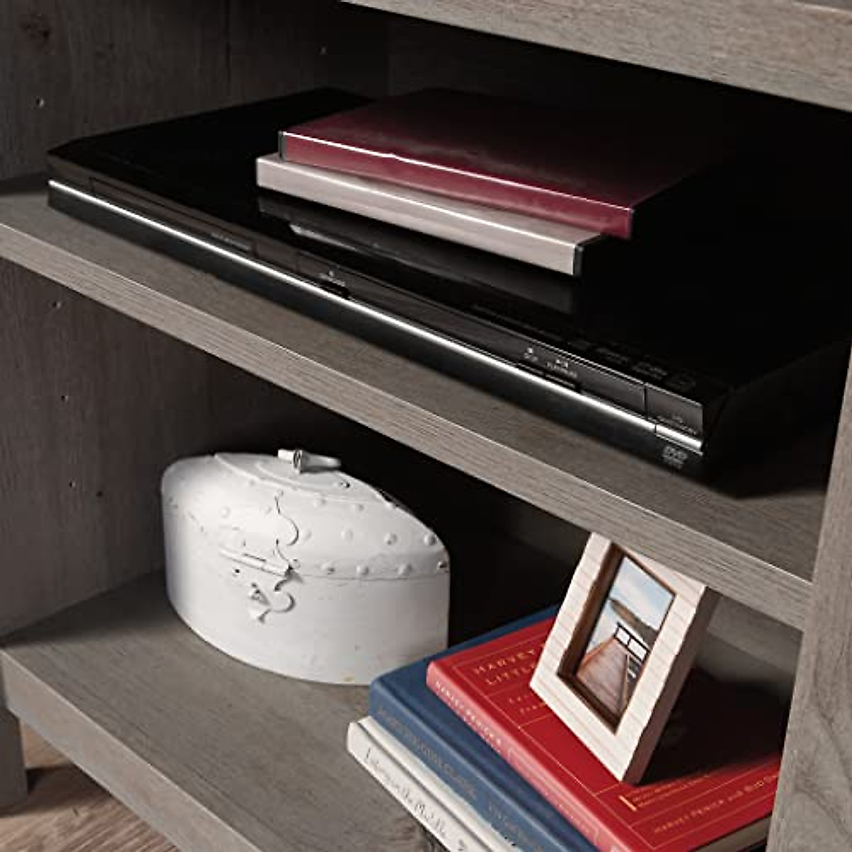 Sauder Cottage Road TV Credenza with Doors, L: 59.13" x W: 15.59" x H: 24.65", Mystic Oak Finish