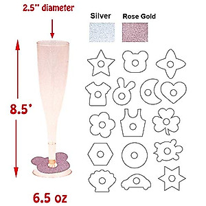 Homy Feel Rose Gold Glitter Plastic Rose Gold Wine Glasses 30 Pack,6.5 OZ Champagne Flutes Disposable for Valentine's Day,Plastic Champagne Flutes,Mimosa Bar Glasses,Valentine's day Supplies