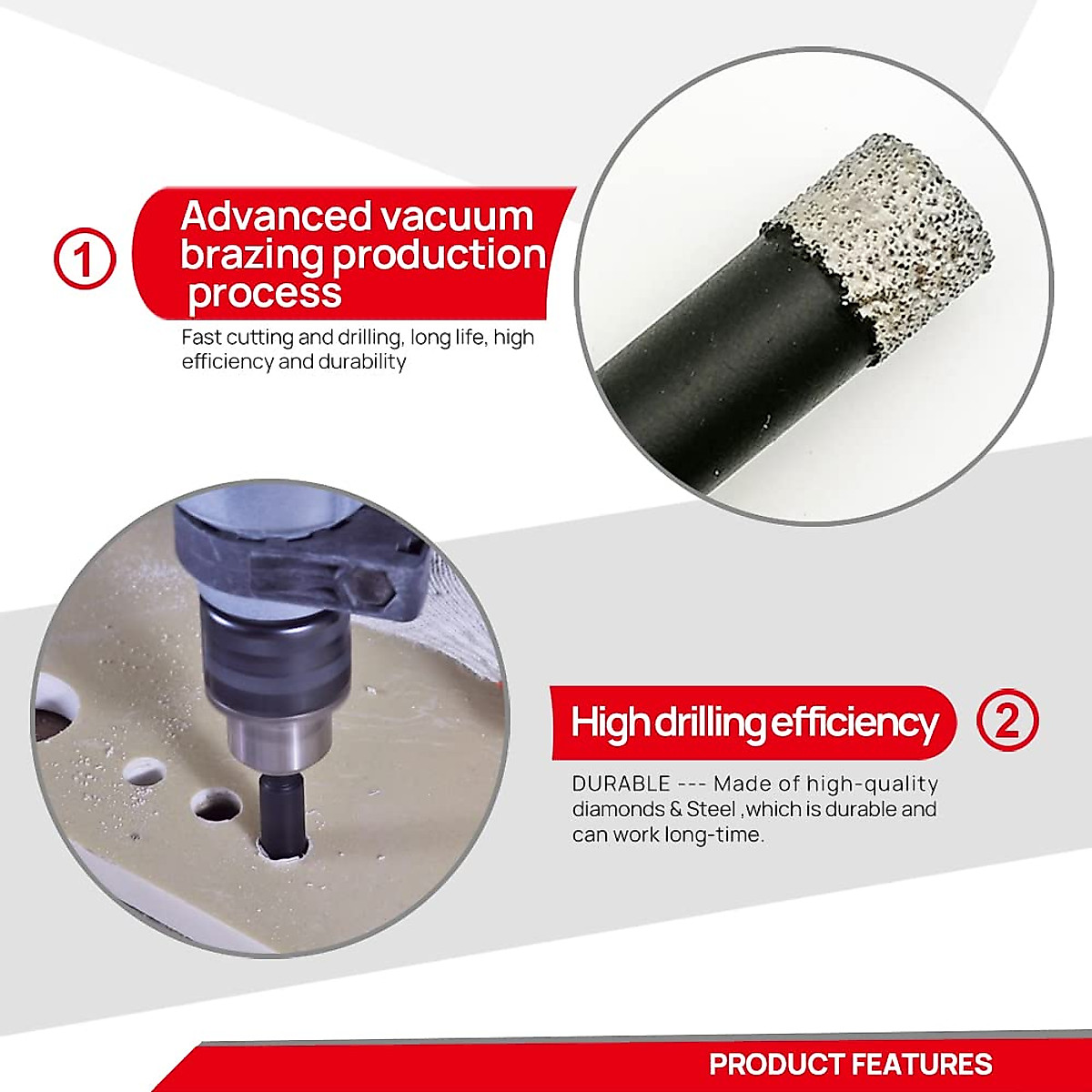 DT-DIATOOL Hex Shank Dry Diamond Drill Bits Kit for Porcelain Tile Ceramic Granite Marble Masonry Concrete Diameter 5 6 8 10 12mm (Kit No.2