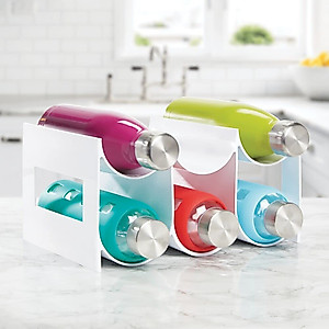 mDesign Plastic Modern Free-Standing Bottle Rack Storage Organizer Holder for Kitchen, Cabinet, Pantry, Fridge, Freezer Organization - Hold Water Bottles, Wine - Lumiere Collection - 2 Pack - White