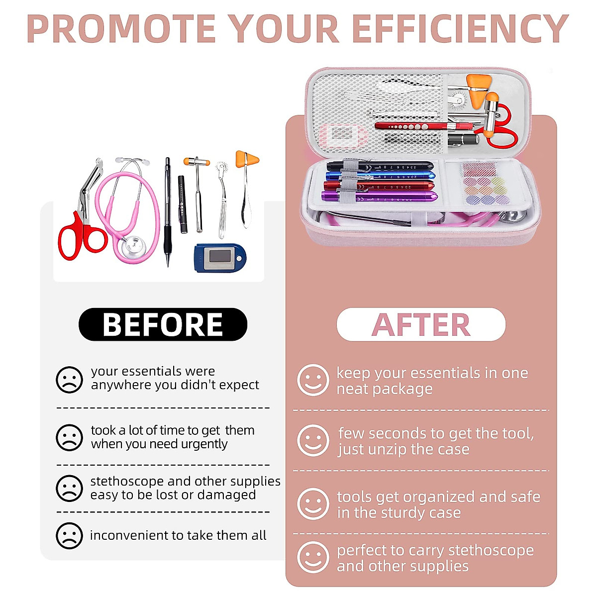 HESPLUS Stethoscope Case for MDF Acoustica/MD One, 3M Littmann Classic III/Lightweight II S.E/Cardiology IV Diagnostic/CORE Digital Stethoscopes, Includes Mesh Pocket for Nurse Accessories - Pink