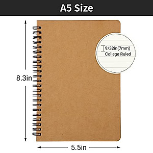 EUSOAR College Ruled Spiral Notebook, A5 3packs 5.5"X8.3" 120 Pages Line Travel Notebooks Journal, Memo Notepad Sketchbook, Students Office Business Subject Diary Ruled Book Journal-Kraft Cover