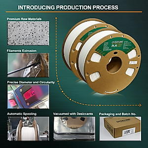 OVERTURE PLA Filament 1.75mm PLA 3D Printer Filament, 2kg Cardboard Spool (4.4lbs), Dimensional Accuracy +/- 0.02mm, Fit Most FDM Printer (White 2-Pack)