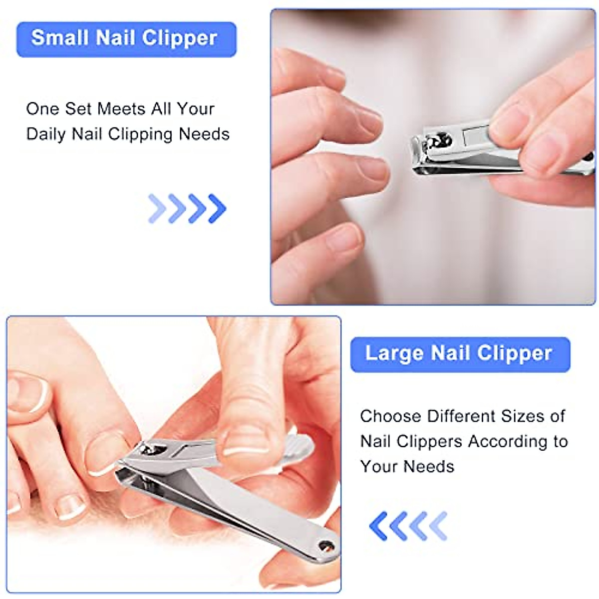 Nail Clippers Set for Fingernail Toenail - DR. MODE Large & Small 2 Pack Professional Stainless Steel Toe Nail Cutter, Sharp Travel Finger Nail Clippers Kit with Case Gifts for Him Men Women