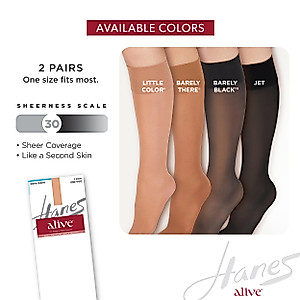 Hanes Alive Full Support Sheer Toe Knee-High Stockings, Barely There, One Size (Pack of 2)