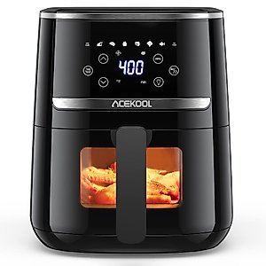 Air Fryer 5 Quart, Digital Display Air Fryer Toaster Oven Combo with 8 Cooking Presets Oilless Cooker for Quick Meal, Visible Window, UP to 400℉, Dishwasher Safe Basket, Nonstick Silicone Liner, Timer
