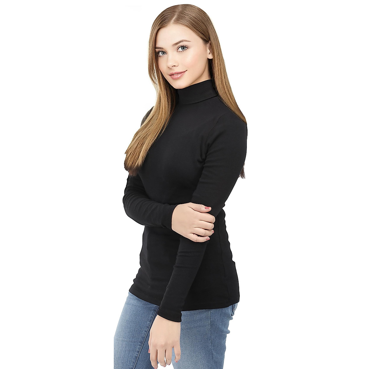 NY Threads Women's Turtleneck Long Sleeve Shirt Slim Fit Thermal Base Layer Tops 1 Pack, X-Large, Black
