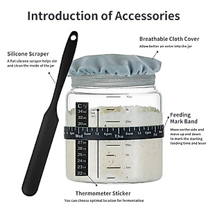 PTSTING Sourdough Starter Kit, 35oz Wide Mouth Sourdough Starter Jar (Set of 2) with Feeding Band, Thermometer, Wood Lid, Sourdough Jar Scraper, Reusable Sourdough Bread Baking Supplies