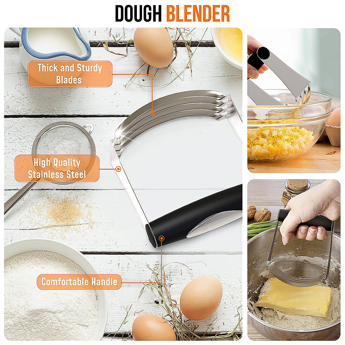 Moptrek l Biscuit Cutter Set (6 Pcs) Stainless Steel Pastry Cutter + Rolling Pin + Pastry Wheel Cutter + Pastry Blender + Egg Separator + Biscuit Molds