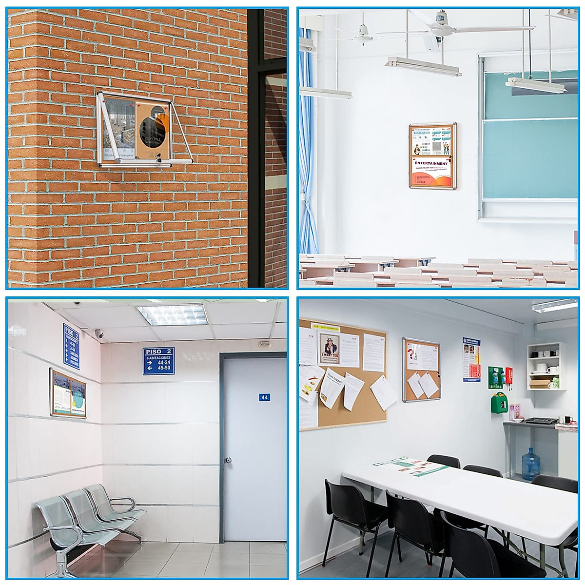 MAKELLO Lockable Bulletin Cork Board Enclosed Display Case with 3 Matching Keys for Indoor, Silver Aluminum Frame, 20x16inches (2xA4)