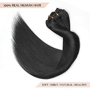 Sisily Clip in Hair Extensions Real Human Hair, 140g 7pcs Human Hair Clip in Hair Extensions Jet Black, Hair Extensions Real Human Hair Clip ins 16 Inch Straight Double Weft