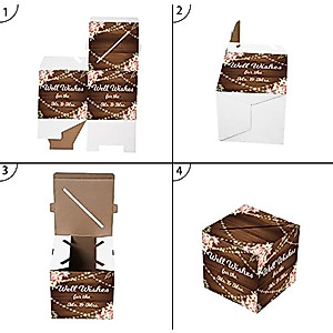 Wood Pattern Floral Card Box – 8”*8”*8” Gift Or Money Box Holder for Rustic Wedding,Baby or Bridal Shower,Birthday, Graduation,Engagement, Party Favor, Decorations, 1 Set(hezi-A008)