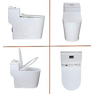 WinZo WZ5080 Elongated Dual Flush One Piece Toilet Low Profile 17.25" Comfortable Chair Height with Soft Closing Seat White