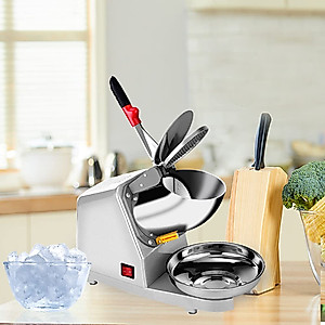Yahpetes Electric Shaved Ice Machine 1Pcs Electric Dual Blades Ice Crusher Shaver Snow Cone Maker Machine 187lbs/hr for Home and Commercial Use (Sliver)