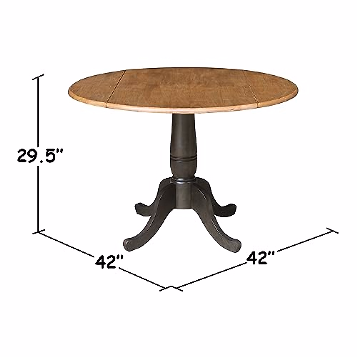 IC International Concepts 42-Inch Round Drop Leaf Dining Table Set with 4 Chairs, Ideal for Small Spaces and Dining Rooms - Hickory/Washed Coal Finish