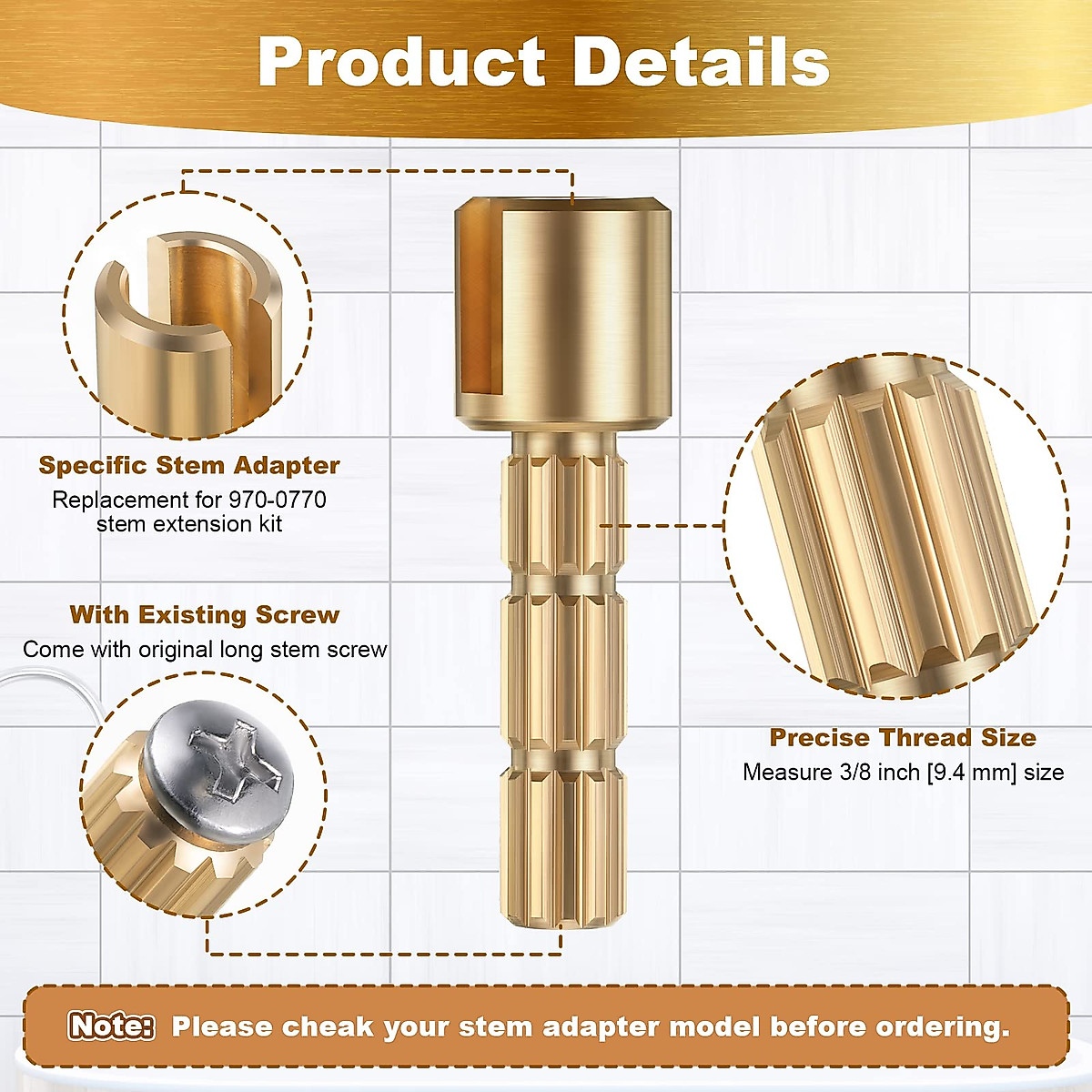 Dreyoo 1 Pack Stem Adapter, Replacement for 970-0770 Plumbing Equipment Compatible with Pfister Securepfit Trims, Shower Handle Stem Extension Tub and Faucet Accessories Valve Extender Trim Repair