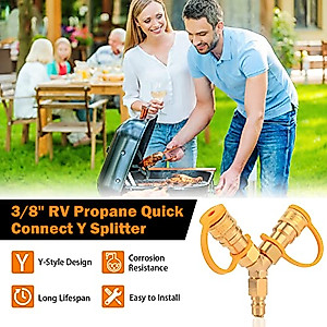 3/8" Y-Splitter Separator Natural Gas Quick Connect/Disconnect Adapter for RV Trailer Motorhome BBQ Grill High Pressure Natural Gas or Propane Systems