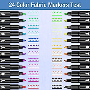 Fabric Markers Permanent for Clothes, 24 Colors Fabric Pens Permanent No Bleed, Fine Tip Fabric Paint Pens Paint Markers for Kids, Non-Toxic Markers Paint for Tote Bag White Shirt Baby Bibs Shoes