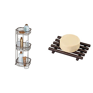 iDesign Forma Metal Wire Corner Standing Shower Caddy, 9.5" x 9.5" x 26.25", Bronze & Kyoto Bar Soap Holder for Bathroom Shower, Vanities, Kitchen Sink - Bronze