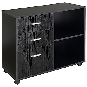 HOMCOM 3 Drawer Printer Stand, Mobile Office Cabinet with 2 Storage Shelves for Home Office, Black