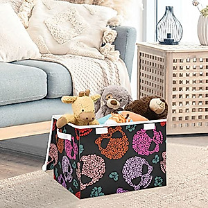 innewgogo Flower Skull Storage Bins with Lids for Organizing Closet Organizers with Handles Oxford Cloth Storage Cube Box for Car