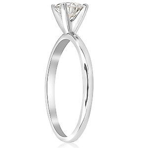 Pompeii3 14k White Gold 3/4 Ct Certified Natural Round-Cut Diamond Solitaire Engagement Ring Women's High Polished Band