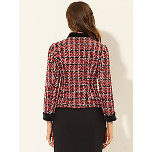 Allegra K Women's Elegant Vevelt Collared Tweed Blazer Jacket Coat X-Small Red