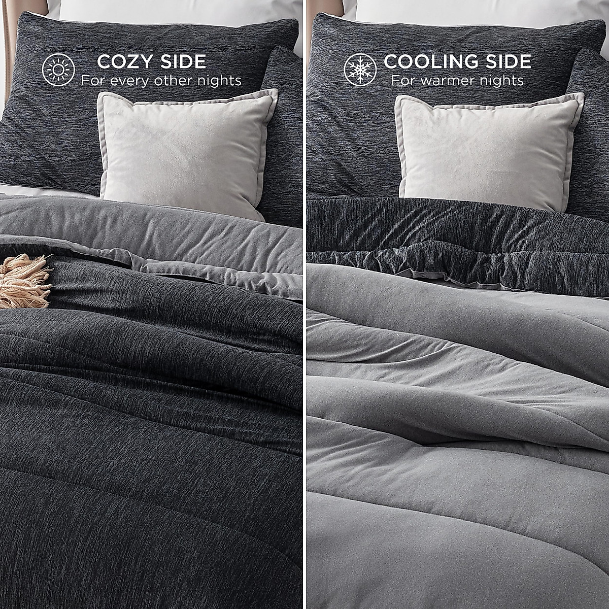 Bedsure Twin/Twin XL Comforter Set - Cooling and Warm Bed Set, Charcoal Black Reversible Bedding for All Season, 2 Pieces, 1 Twin/Twin XL Size Comforter (68"x88") and 1 Pillow Case (20"x26")