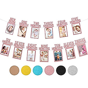 Whaline 1st Birthday Baby Photo Banner for Newborn to 12 Months, Monthly Milestone Photograph Bunting Garland, First Birthday Celebration Decoration (Rose Gold)