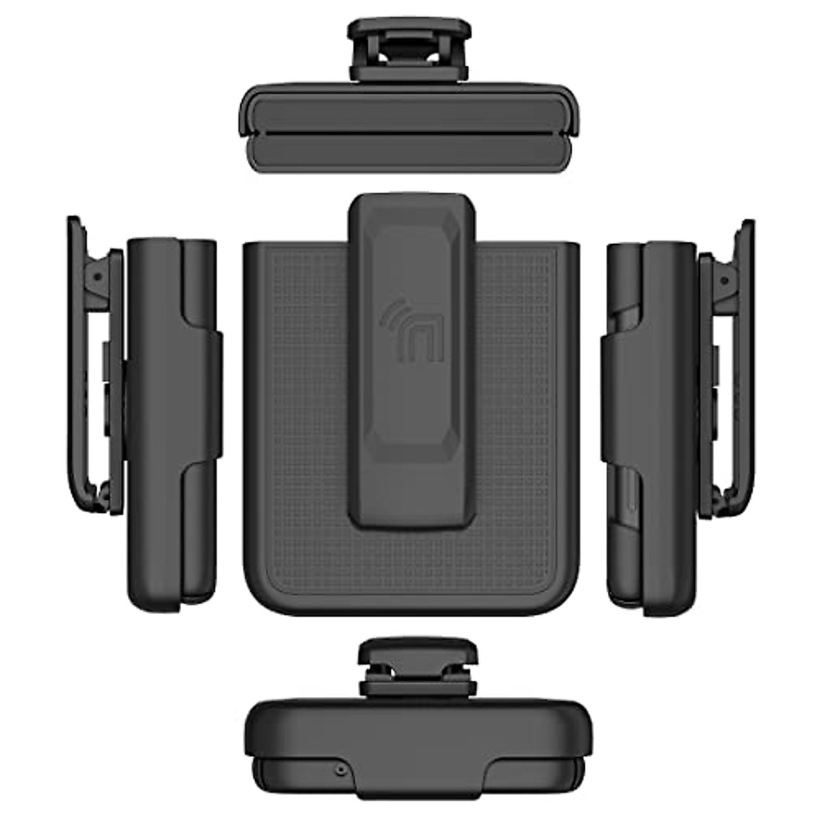 Case with Clip for Galaxy Z Flip 3 5G, Nakedcellphone [Grid Texture] Slim Hard Shell Cover and [Rotating/Ratchet] Belt Hip Holster Holder Combo for Samsung Z Flip3 Phone (SM-F711, 2021) - Black