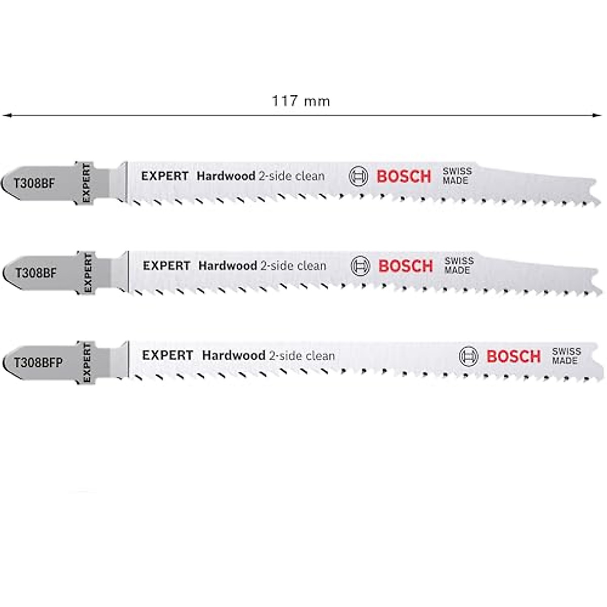 Bosch 3X Expert Hardwood 2-Side Clean Jigsaw Blade Set (for Plastic Coated Boards, Kitchen countertop, Length 117 mm, Professional Accessory Jigsaw)