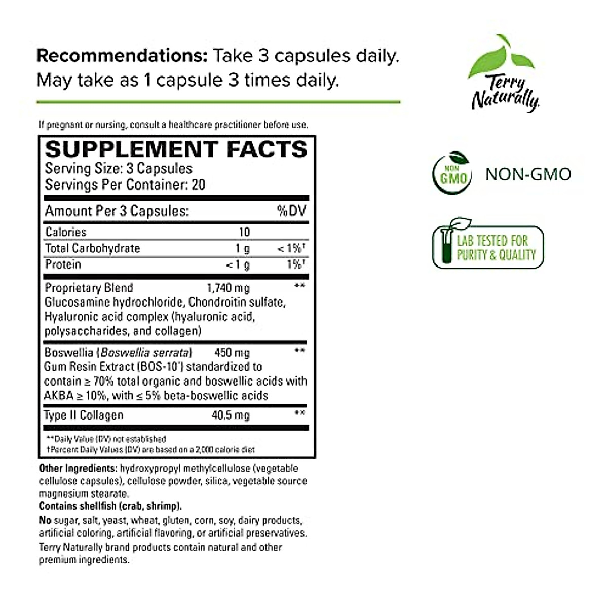 Terry Naturally Be Mobile - 60 Capsules - Joint Support Supplement - with Type II Collagen, Glucosamine, Chondroitin, Hyaluronic Acid & Boswellia - Non-GMO, Gluten Free - 20 Servings
