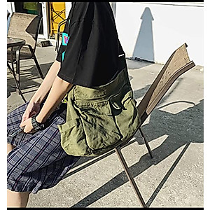 Wmannas Grunge y2k Tote Canvas Hobo Bag Crossbody Bag Casual School Tote Bag for Women and Men, Army Green